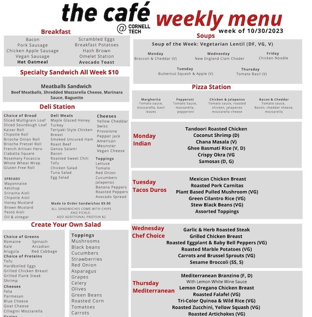 Sponsored Post - Check Out Café At Cornell Tech October 30 Weekly Menu ...