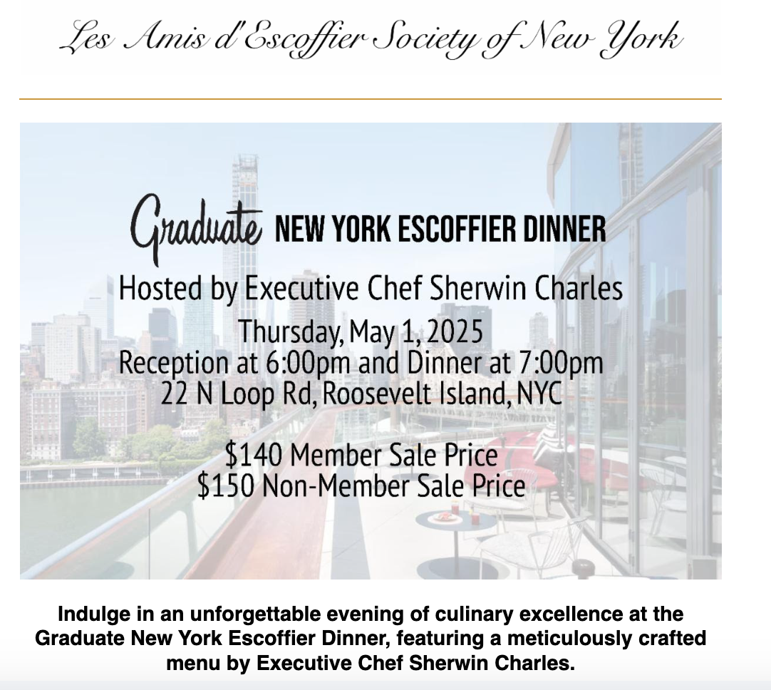 You're Invited To May 1 Escoffier Society Evening Of Culinary ...